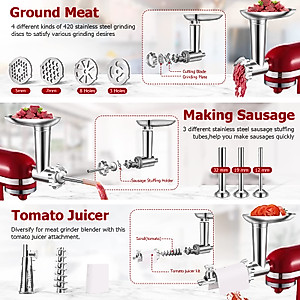 Fruit & Vegetable Strainer Set with Food Grinder Attachment for Stand Mixer Fresh Fruits Jucier Vegetables Strainer Attachement Meat Grinder, Sausage Stuffer Juice Sauce Maker