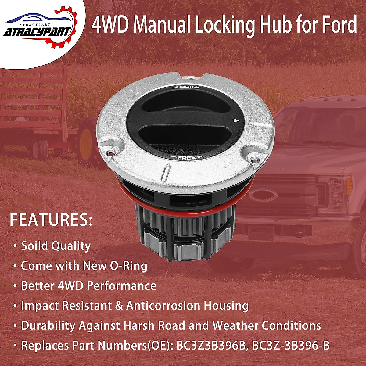 4WD Locking Hub Link 4x4 Front Manual Lock Hub Assembly - Compatible with 2005-2023 Ford F250 F350 F450 F550 Super Duty - Replaces# BC3Z3B396B, BC3Z-3B396-B