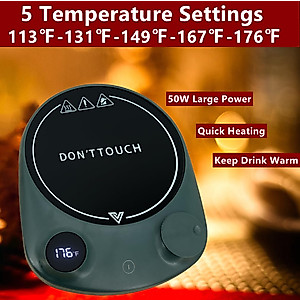 ARISKEY Candle Mug Warmer,Candle Warmer Plate Smart Coffee Mug Warmer Auto Shut Off, Electric Cup Warmer for Candle,Coffee,Tea and Milk 5 Temp Settings Up to 176℉ (Rotation Button)