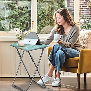 Garden 4 you Folding TV Tray Table TV Dinner Table with Sturdy MDF Top,Eating Trays for Living Room with No Assembly Required 15 x 18.9 x 26 in(Sea Blue,1PC)