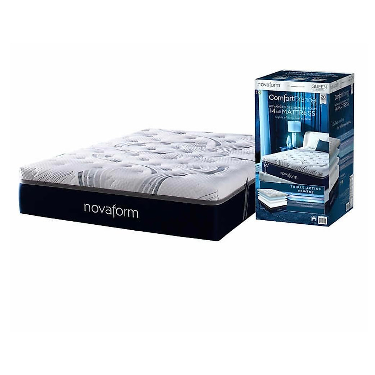 Novaform New Model 14” ComfortGrande Advanced Gel Memory Foam Mattress. Queen. Firm: Medium. Spinal Alignment. Soothing Cool EVENcor GelMAX Memory Foam. Antimicrobial Protection