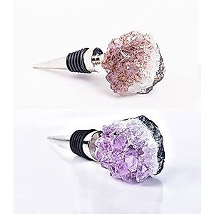 AMOYSTONE Amethyst Cluster Geode Stoppers Natural Crystal Stone Bottle Wine Stopper 1P 4" Irregular