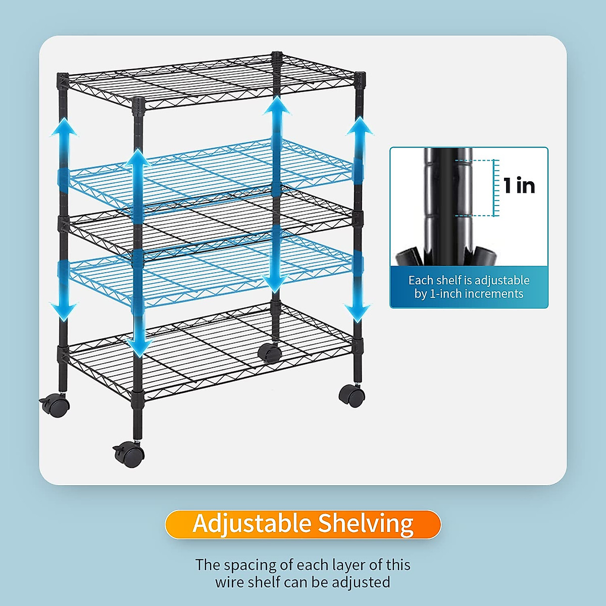 FDW Wire Shelving Metal Storage Shelves 23L x 13W x 32H 3 Tier Layer Storage Shelves with Wheels for Kitchen Garage Small Places,Black