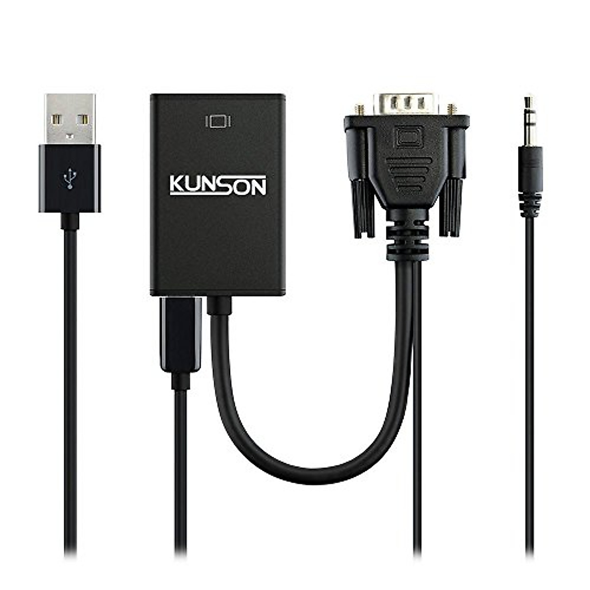 KUNSON VGA to HDMI Audio USB Conversion Cable, Slim Design, No Power Adapter Required, Supports Plug and Play, Suitable for Most Electronic Devices