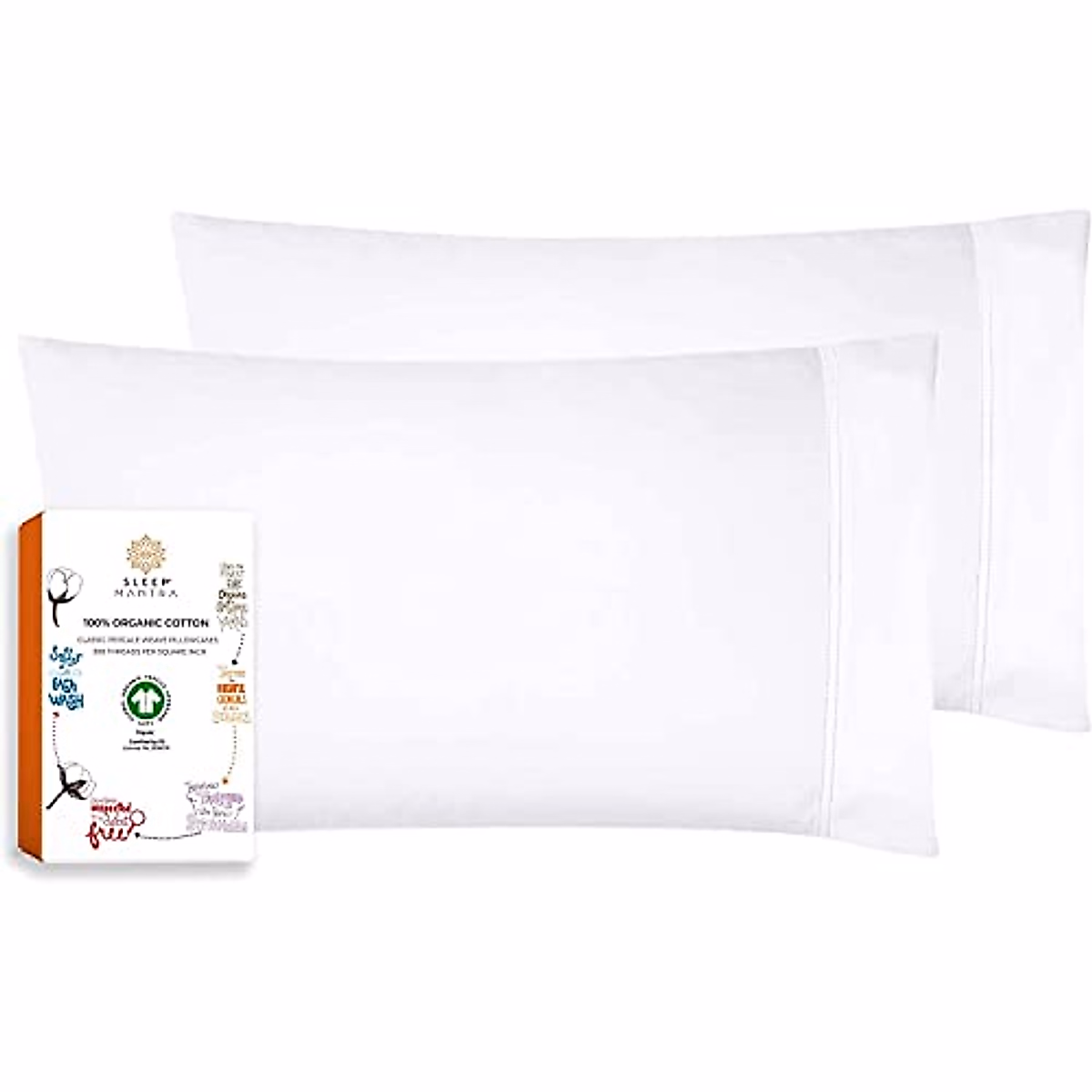 100% Organic Cotton Pillowcases - Soft and Crisp, Cooling Percale Weave, Breathable Pillow Covers, Sleep Mantra, Set of 2 (King Size, White)