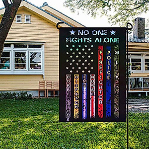 FANDEER No One Fights Alone First Responders Flag Garden Flags Decorative Outdoor Flags Simple and Light 12 X 18 Inches Double Sided