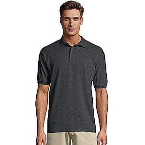 Hanes Men's Cotton-Blend EcoSmart Jersey Polo Charcoal Heather