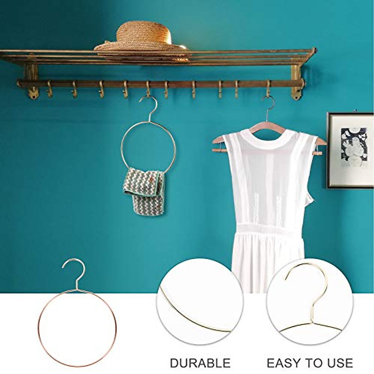 Cabilock Sock Dryer Stainless Steel Round Tie Hanger Belt Silk Scarf Ring Storage Closet Hanger (Rose Gold) Clothes Hangers