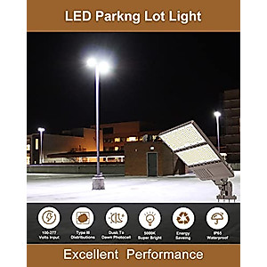LED Parking Lot Light 320W 44800LM LED Shoebox Light Adjustable Arm Mount 5000K LED Pole Lights Outdoor, IP65 Commercial Area Street Lighting with Photocell for Parking Lot Roadway, UL&DLC