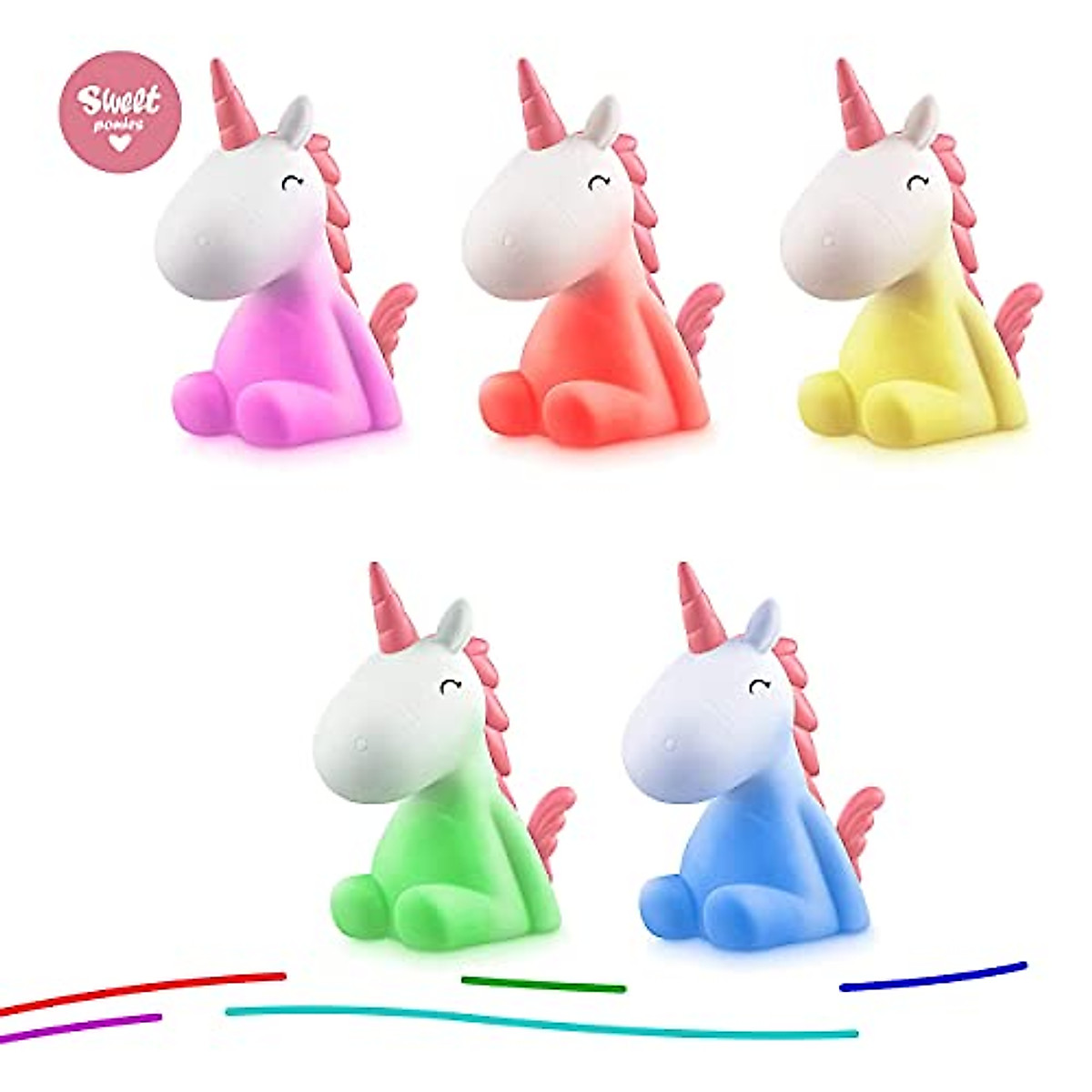 Sweet Ponies (5.4" x 3.7" x 6.7"; 9.2 oz Unicorn Candy LED Light Cute Gifts for Girls, Boys, kids - Battery Operated (1.6 W) Table, Desk & Beside Cute Lamp Both Color Changing & Wraped in Gift Package