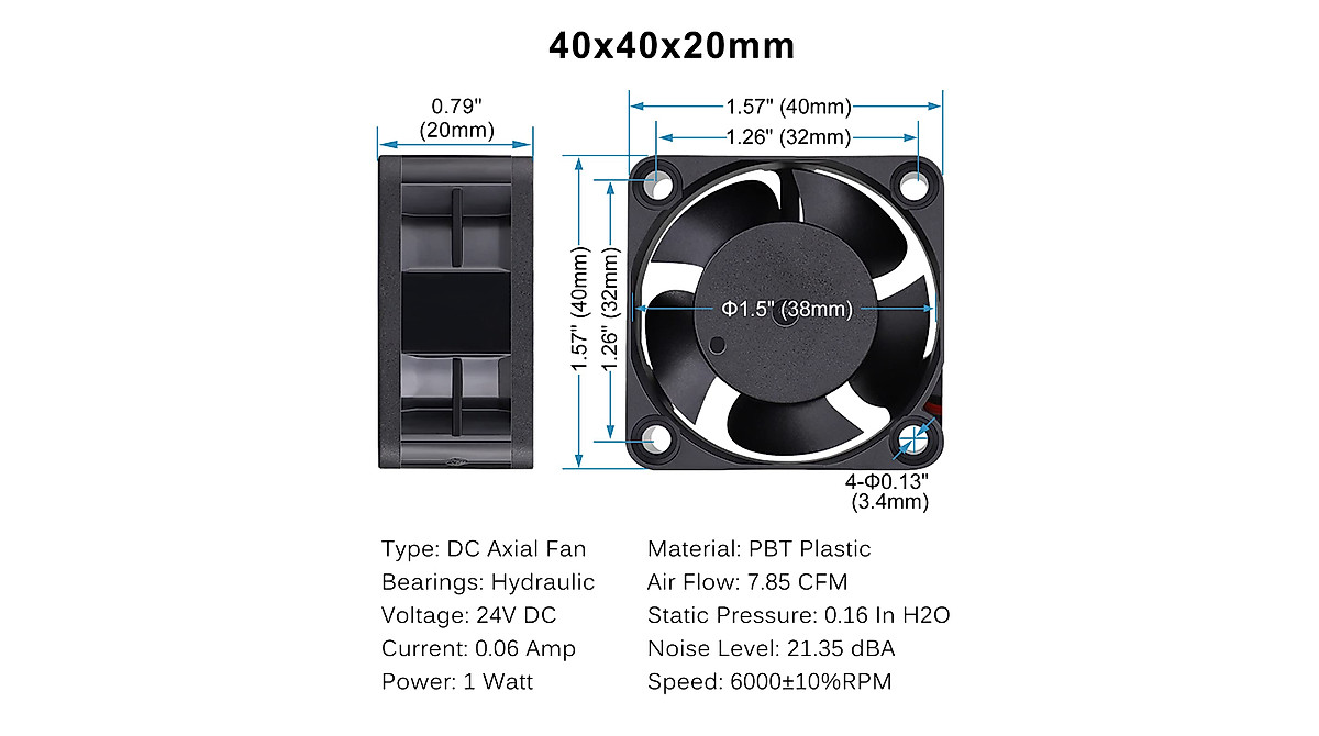 GDSTIME 40mm Brushless Cooling Fan, 40mm x 40mm x 20mm 24V Dc Fan ...