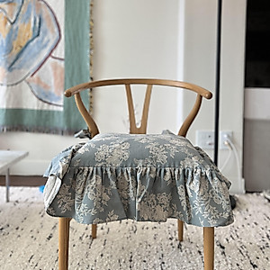 cozymomdeco Korean Made Chair Pad Slipcover 17.7'x17.7' Chair Cushion Cover Ties with Ruffle Farmhouse Decor NO Cushion Insert Included (Mint Floral)