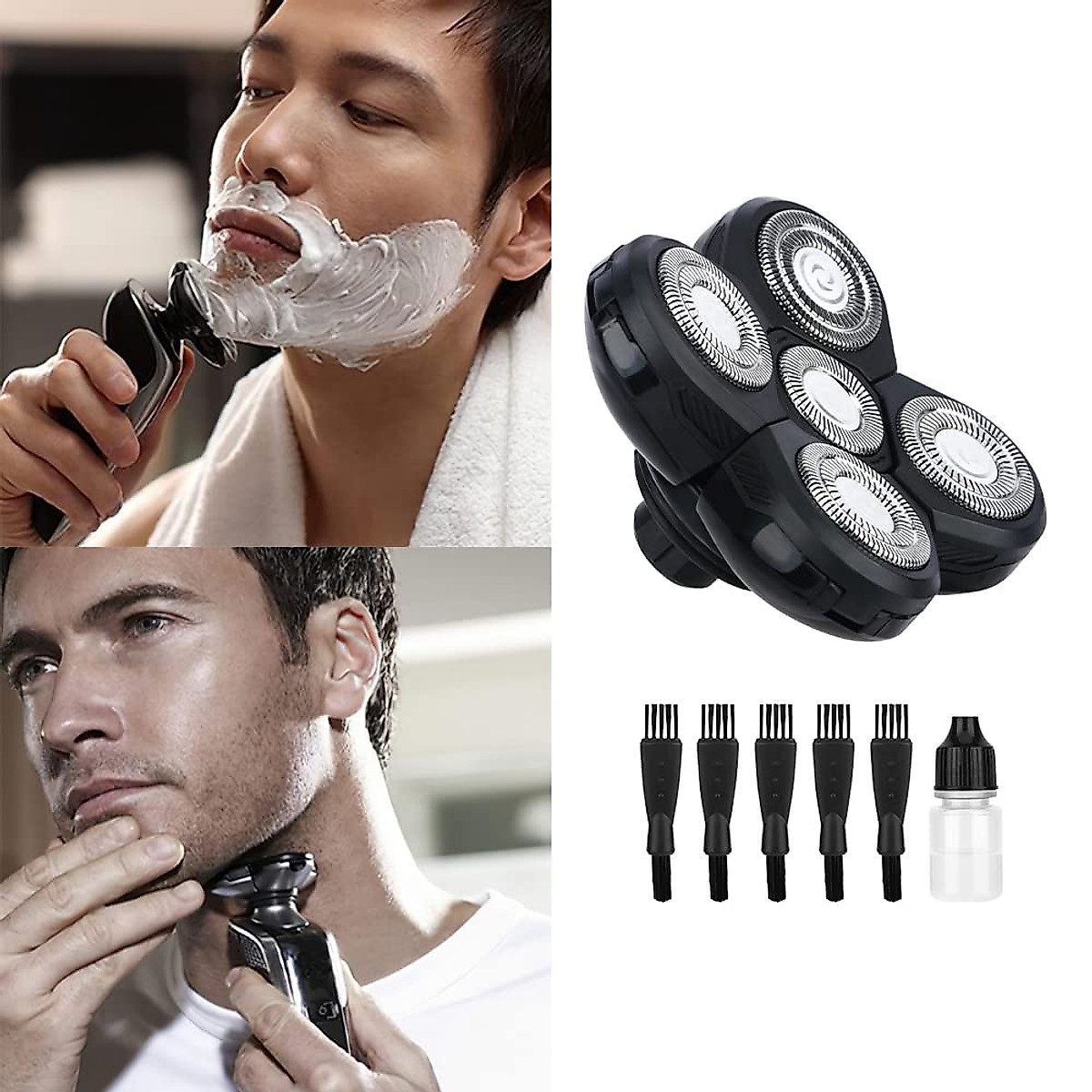 fayle 5 in 1 Razor Replacement Head Set, 5 Heads Electric Shavers Replacement Head with Cleaning Brush & Oil, Floating Trimmers Head for Men(Black)
