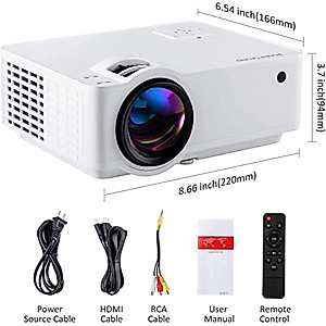 Mini Projector, 7500 Lux 210" Projector 1080P Supported Display with 52000 Hrs Portable LED Movie Projector Compatible with Phone Computer Laptop USB HDMI VGA-Home Office Outdoor Entertainment