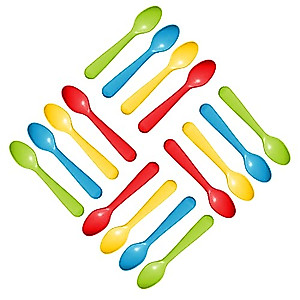 Plaskidy Plastic Toddler Spoons - Set of 16 Kids Spoons BPA Free/Dishwasher Safe Toddler Utensils Set Brightly Colored Kid Spoons Flatware Set Great for Kids and Toddlers Spoon