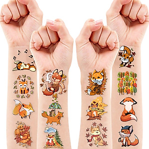 Fox Temporary Tattoos for Kids 96PCS Birthday Party Decorations Supplies Party Favors Supper Cute Tattoo Sticker Style Woodland Fall Gift Boys Girls Prizes Themed