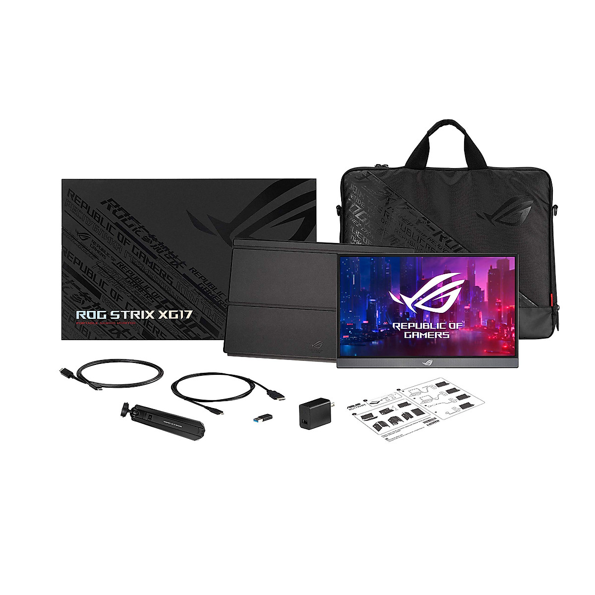 ASUS ROG Strix XG17AHP 17.3” Portable Gaming Monitor, 1080P Full HD, IPS, 240Hz (Supports 144Hz), Adaptive-Sync, Eye Care, Micro-HDMI USB-C, ROG Tripod, Carrying Bag, 3 Hour Battery Life (Renewed)
