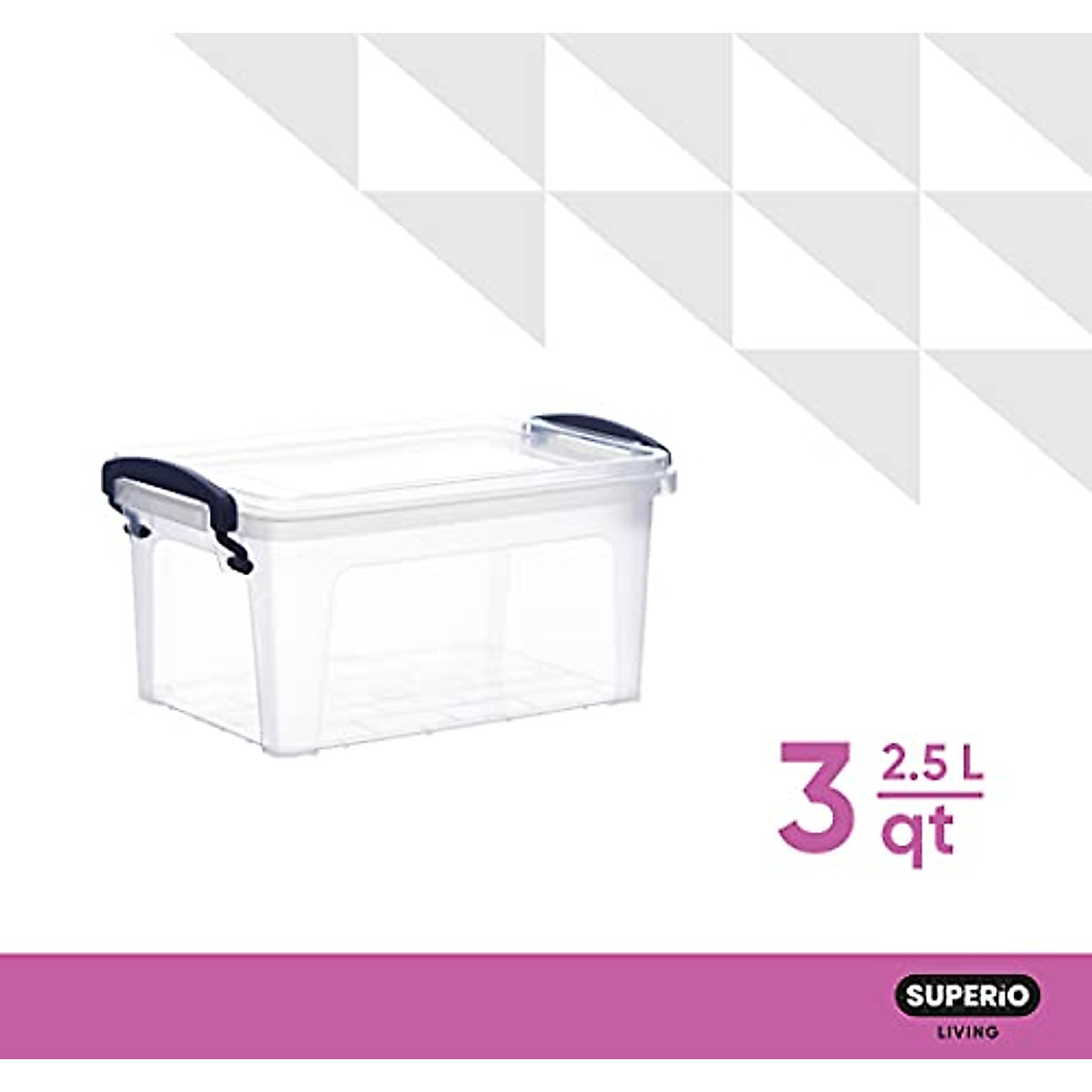 Superio Clear Storage Bins with Lids, Stackable Storage Box with Latches and Handles, Extra Small, 2 Pack 3 Quart