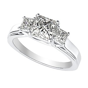 Houston Diamond District 1 Carat 3 Three Stone Princess Diamond Engagement Ring 14K White Gold I-J Color I1-I2 Clarity, Size 8.5