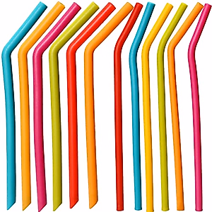 12 Pack Reusable Silicone Drinking Straws for 20 or 30oz Bottles- Flexible Straw with 2pc Cleaning Brushes BPA Free Multicolor (Diameter 7mm+10mm)