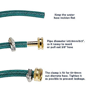 Twinkle Star Heavy Duty Brass 1/2" Garden Hose Mender End Repair Connector with Stainless Clamps, Male and Female Garden Hose Fittings, 3 Sets