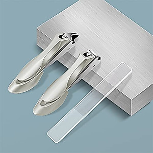 Professional Nail Clippers Set Anti-Splash Fingernail Cutter Silver Stainless Steel Manicure Tools & Nail File 3pieces Detachable Design Oblique Toe Nail Clippers for Men and Women Gifts