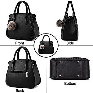 XingChen Purses and Handbags for Women PU Leather Top Handle Satchel Ladies Shoulder Tote Bags(Black)