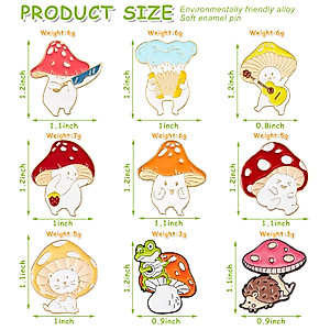 9 Pieces Mushroom Pin Brooches Mushroom Brooches Cute Cartoon Mushroom Gift Alloy Brooch Guitar Cat Frog Hedgehog Cartoon Plant Pin Welcome Back to School Gift for Backpack Clothes Hat