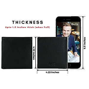 Bullz Genuine Nappa Cow Leather Thick Dual Credit Card ID Flap Quad Fold Large Bifold Mens Wallet Passcase RFID