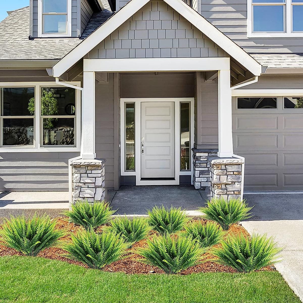 ZeKonan 24 Bunches Outdoor Plants Artificial Flower Plants UV-Proof Shrub Plants Plastic Green Plants for Indoor and Outdoor Gardens porches Windows and Other Decorations（White）