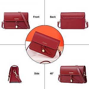 Cnoles Small Crossbody Shoulder Bag for Women Genuine Leather Cell Phone Bags Card Holder Wallet Purse and Handbags Red