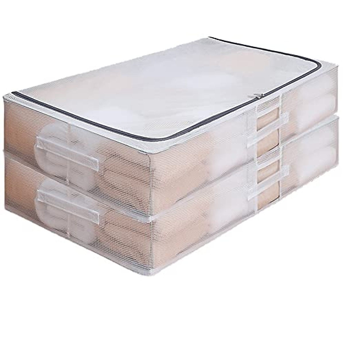 eYourlife2012 2 Packs Under Bed Dormitory Quilt Clothes Storage Box Organizer Transparent Flat Stackable Foldable Visible PVC Mesh with Steel Frame Storage Boxes Organizers