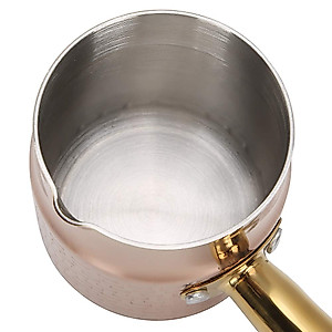 330ml Milk Pot Gold Stainless Steel Flat Bottom Butter Melting Pot with Wooden Handle, Mini Sauce Pan Coffee Warmer Pot for Chocolate Melting