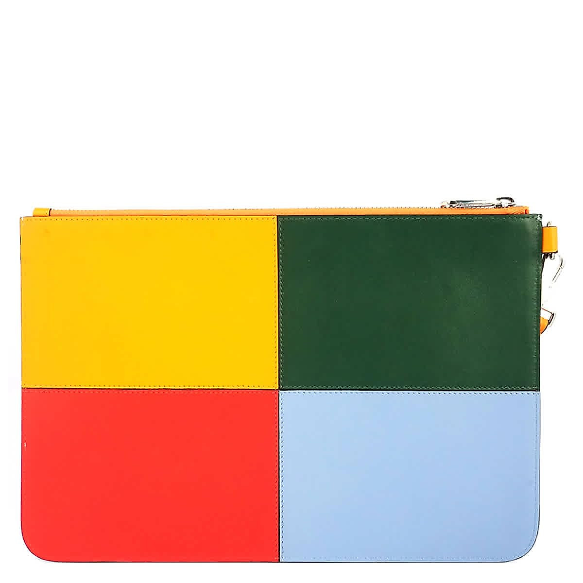 Burberry Blue/Orange Men's Colorblock Leather Zipper Storage Bag