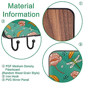 Adhesive Hooks Towel Hooks, Wall Hooks Stick on Bathroom/Kitchen/Bedroom Botanical Flowers Leaves Dragonfly