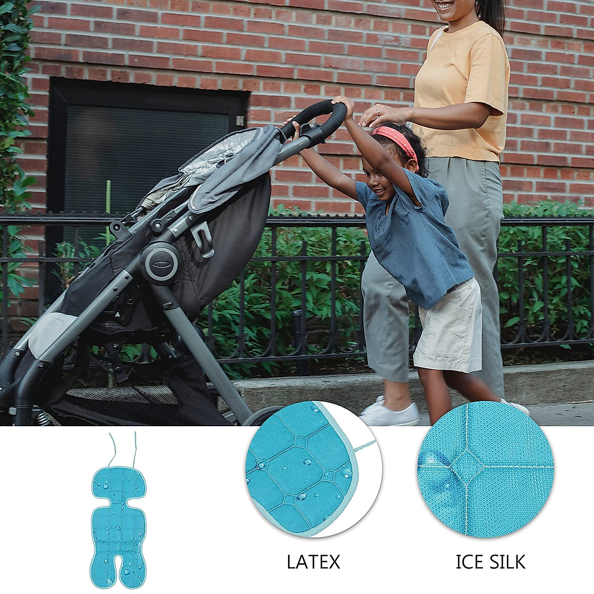 Kisangel Baby Seat Liner Ice Silk Infant Stroller Cooling Mat Breathable Seat Pad Anti- Slip Seat Cooler Summer Cushion for Newborns Infants Toddlers Green