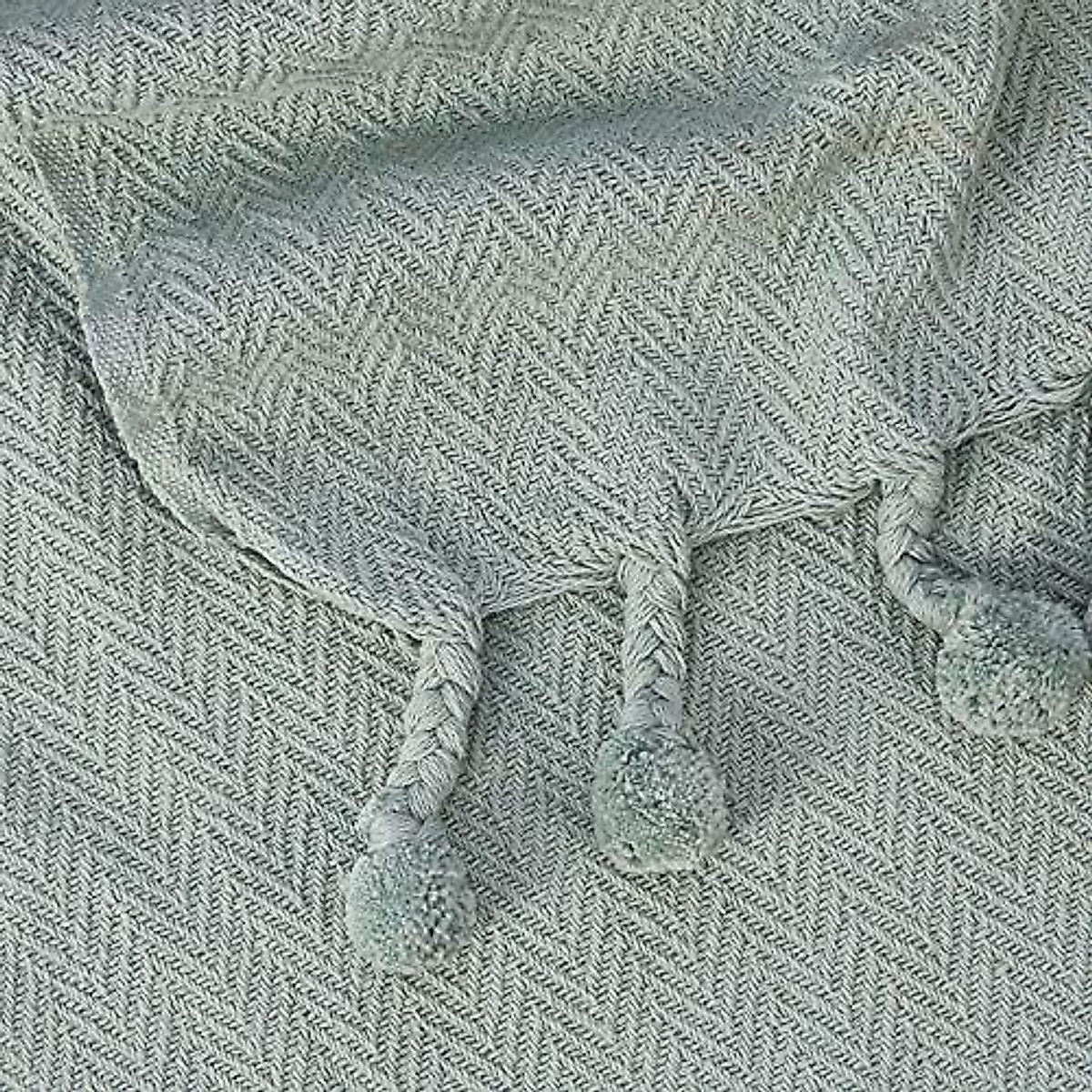 Creative Co-Op Blue Cotton Poms 21-Textiles-Blankets/Throws, Aqua