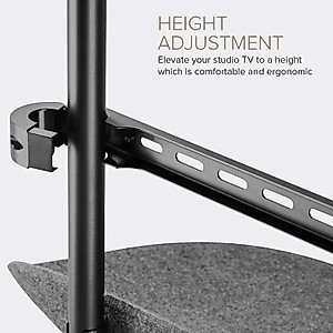 POUT E17 TV Studio Display - Solid Wood Legs Metal Base w/Height Adjustable Black Bracket & Felt Shelf - Supports Max Load 88lbs 55 to 70 Inch LED VESA Screens - Universal TV Mount (Black Walnut)