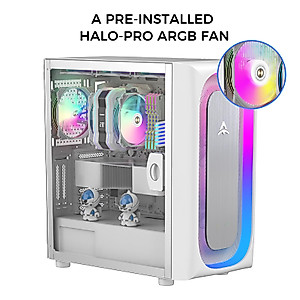 ALSEYE Ai-Pro White E-ATX Gaming PC Case with Pre-Installed Halo-Pro ARGB Fan, LED Strip in Front Panel, Tempered Glass Side Panel, Supports for up to 7 x 120mm Fans & 2 x 360mm Radiators