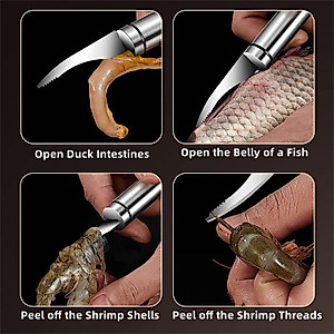 5 in 1 Multifunctional Shrimp Line Fish Maw Knife with Fishbone Forceps, 304 Stainless Steel Shrimp Peeler,Fish Scale Remover, Kitchen Fish and Shrimp/Duck Intestine Cleaner (2)