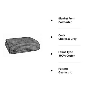 Elvana Home 100% Cotton Bed Blanket, Breathable Bed Blanket King Size, Cotton Thermal Blankets King, Perfect for Layering Any Bed for All Season, Charcoal Grey