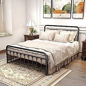 DUMEE Metal Queen Bed Frame with Headboard and Footboard Farmhouse Platform Bed Frame Queen Size Under Bed Storage No Box Spring Needed, Textured Black