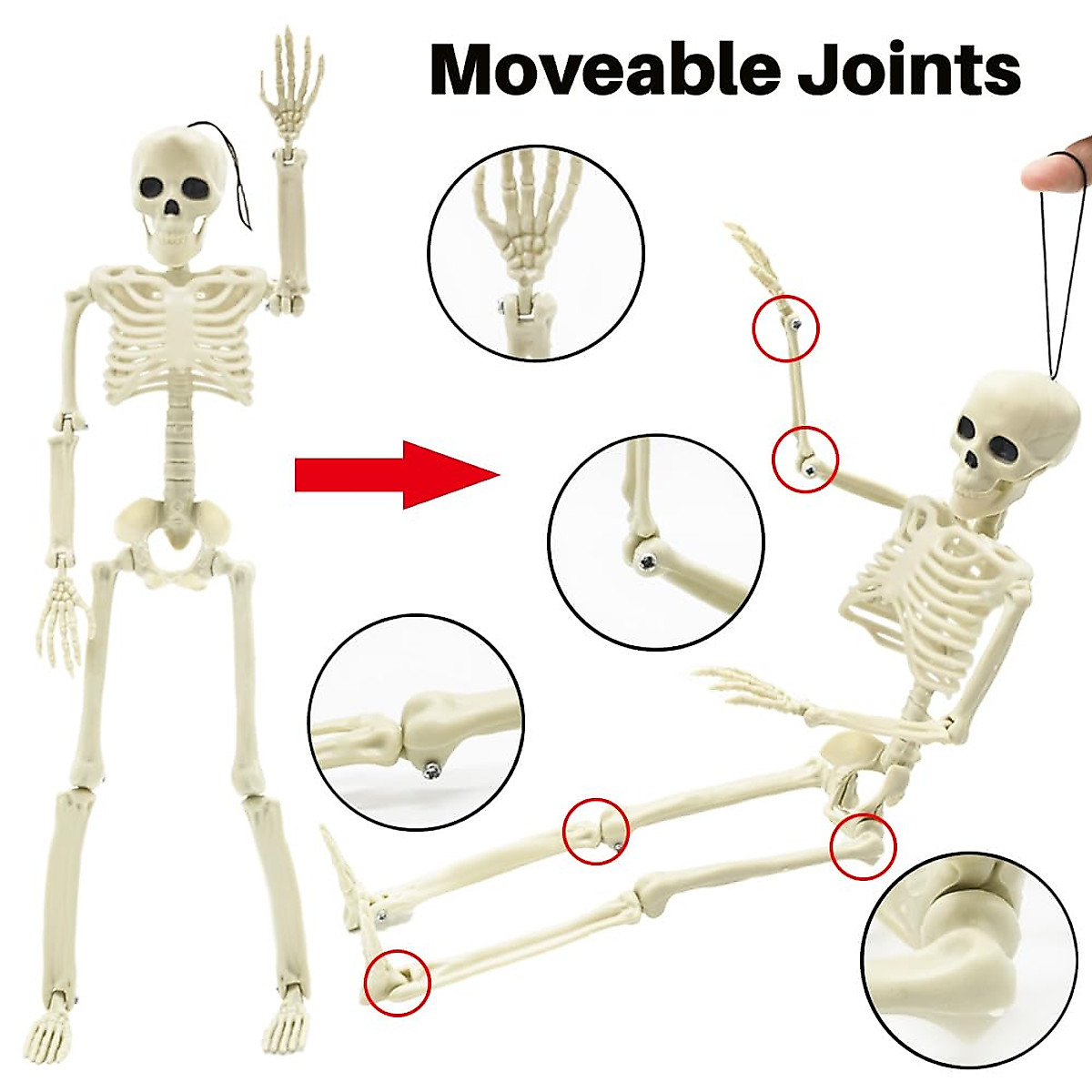 4 Packs Posable Halloween Skeleton, Full Body Skeleton Decoration Movable Posable Joints Skeletons, Scary Plastic Skeleton Halloween Skull Decor for Yard Garden Lawn Haunted House Graveyard Props