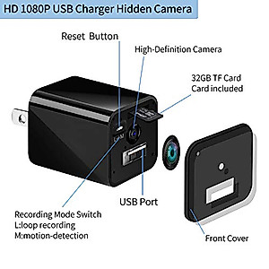 Hidden Camera USB Charger Spy Cam HD 1080p Nanny Cam with Motion Detection, Spy Camera Charger for Home Security, Support Max 128 GB SD Card