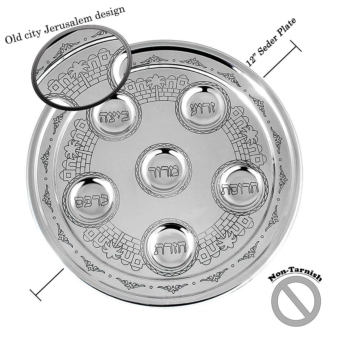 Passover Jerusalem Classics Seder Collection Complete Set Includes Seder Plate, Matzo Tray, Elijah Cup with Coaster, Kiddush Cup, Round Matzah Cover Afikoman Bag Pesach Dinnerware Set by Zion Judaica