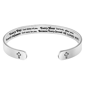 JoycuFF Every Day God Thinks of You Christian Bracelets Religious Bible Verse Gifts for Women 316L Stainless Steel Bracelets for Her