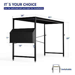 Pamray 47 Inch Computer Desk for Small Spaces with Storage Bag, Home Office Work Desk with Headphone Hook, Small Office Desk Study Writing Table