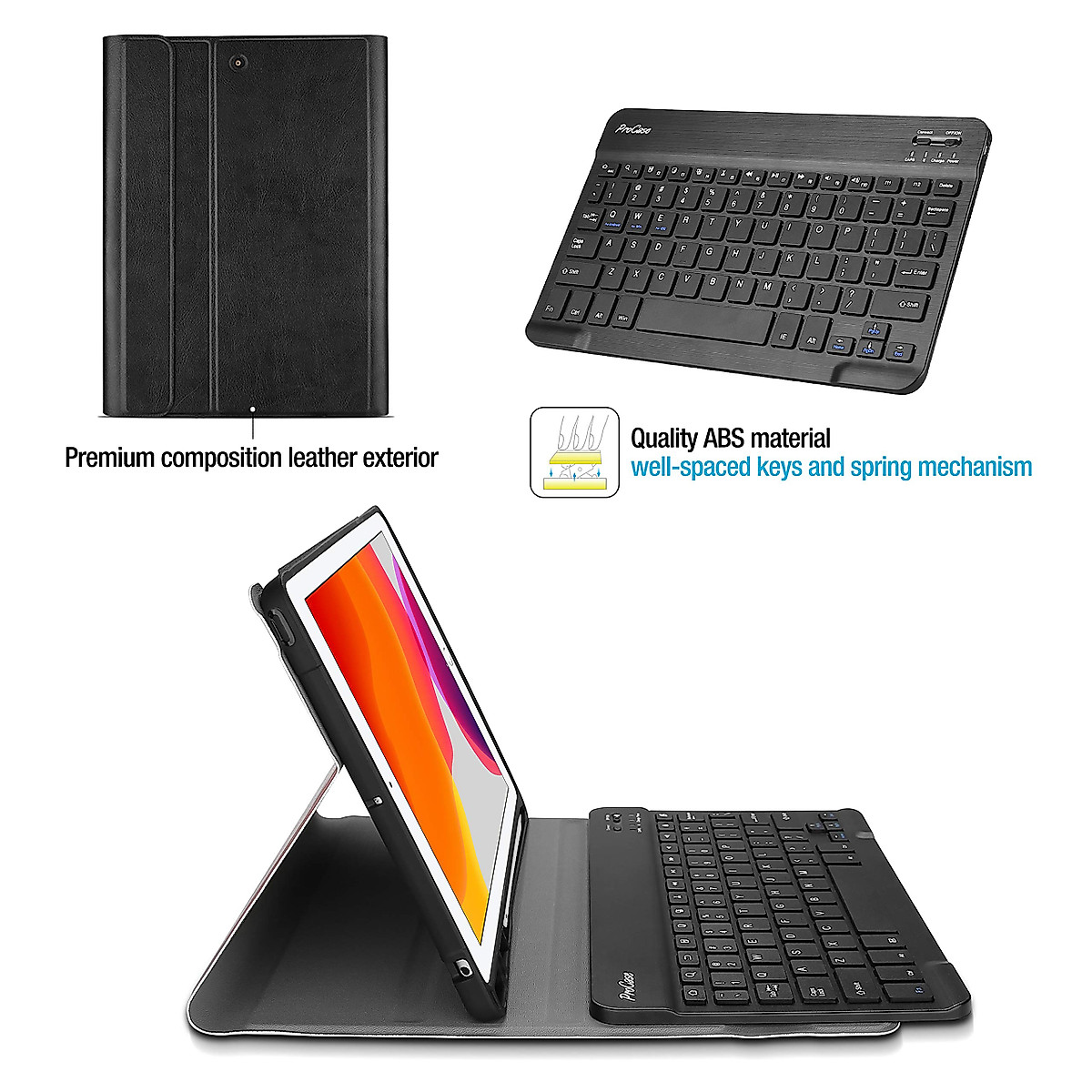 ProCase Keyboard Case for iPad 10.2 9th Gen 2021/ 8th Gen 2020/ 7th Gen 2019/ iPad Air 10.5" 2019 / iPad Pro 10.5 2017, Wireless Magnetically Detachable Keyboard Case, Auto Sleep/Wake -Black