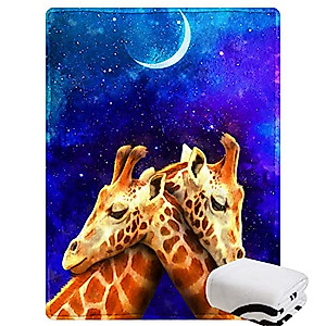 Wucidici Giraffe Couple Throw Blanket Lightweight Soft Cozy Galaxy Moon Blanket for Couch Sofa Bed 50"x 60"