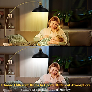 FILIYANO Arc Floor Lamp for Living Room, Marble Base Standing Lamp - Black Gold Floor Lamps with 360° Rotatable Arm, Industrial Tall Lamp Metal Material, Reading Lamp for Bedroom Couch Sofa Desk